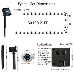Halloween Decorations Solar Eyeball String Lights Outdoor, Solar Halloween Lights with 30 LED Scary Green Eyeballs, Waterproof Solar Halloween String Lights for Garden Tree Patio Yard Party Decor