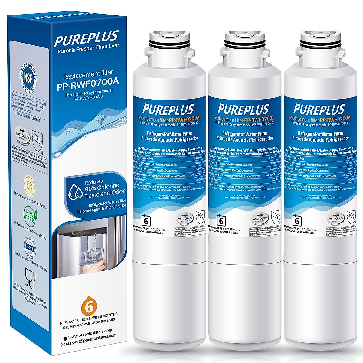 PUREPLUS DA29-00020B Refrigerator Water Filter Replacement for Samsung RF28HMEDBSR, RF263BEAESR, HDX FMS-2, HAF-CIN/EXP, RF4287HARS, RF28HFEDBSR, DA29-00020A, RF261BEAESR, DA97-08006A, 469101, 3PACK