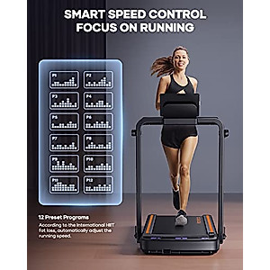 HomeTro Under Desk Treadmill Foldable 3.0HP for Home Office, 2 in 1 Folding Treadmills 265lbs with App & Remote Control Dual Led Touch Screen, 12 Preset Programs, Installation-Free