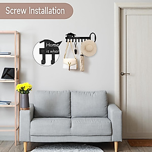 RELBRO Key Holder Wall Mount, Black Metal Key Shape Key Hanger Wall Decorative Self Adhesive Key Rack Organizer with 8 Key Hooks for Entryway Hallway Doorway Garage 2 Installation Ways