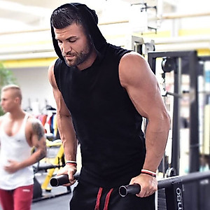 Men's Workout Bodybuilding Hoodies Tshirt Athletic Training Tank Tops Cotton Gym Hooded Top Cut Off Sleeveless Muscle T-Shirt Gray M