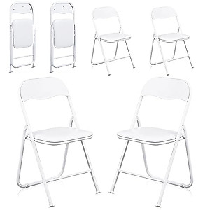 Kathfly 6 Pcs Steel Folding Chair Set Foldable Chair with Padded Seat Cushioned Metal Folding Chair Portable Stackable Commercial Seat for Reception Meeting Room Office, 330lbs Capacity (White)