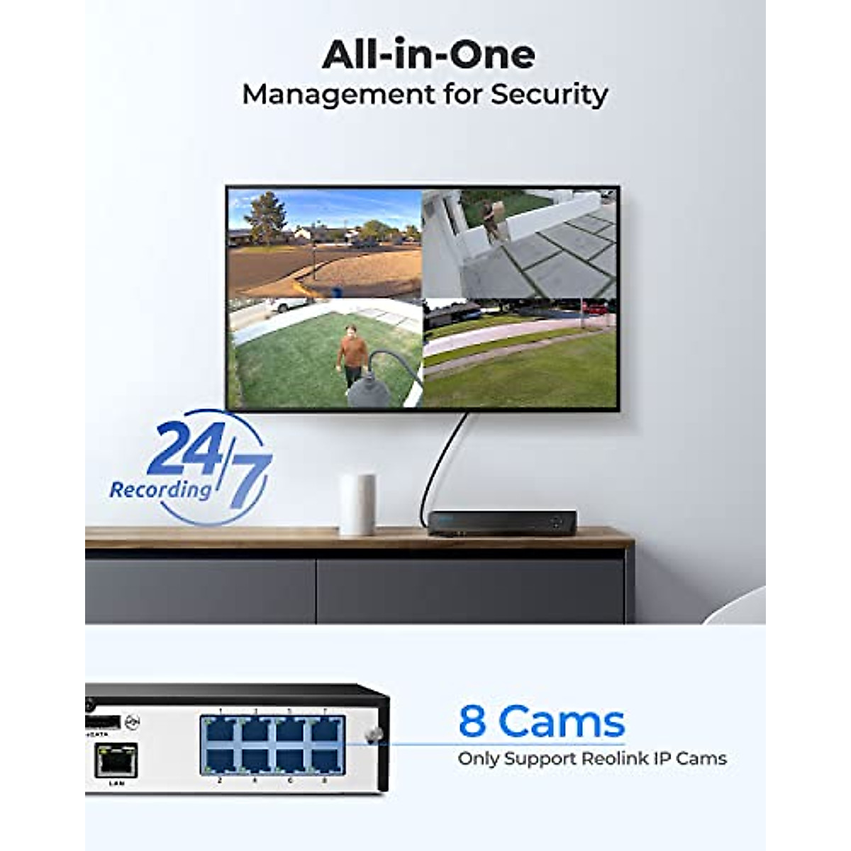 REOLINK 4K 8Ch Network Video Recorder for Home Security Camera System, Only Work with 4K/5MP/4MP HD Reolink IP Cameras PoE NVR, 24/7 Recording to Pre-Installed 2TB Hard Drive, RLN8-410