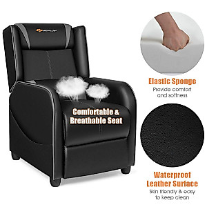 Goplus Massage Gaming Recliner Chair, Racing Style PU Leather Single Recliner Sofa with Footrest, Adjustable Modern Living Room Recliners, Ergonomic Home Theater Recliner Seat