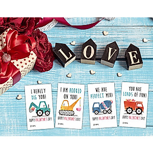 2.1" x 3.5" Valentine's Day Gift Wrap Self Adhesive Stickers | Construction Theme Happy Valentine's Day Gift Wrapping Decorations and Supplies for Kids | 40 Gift Stickers-BGJ-001