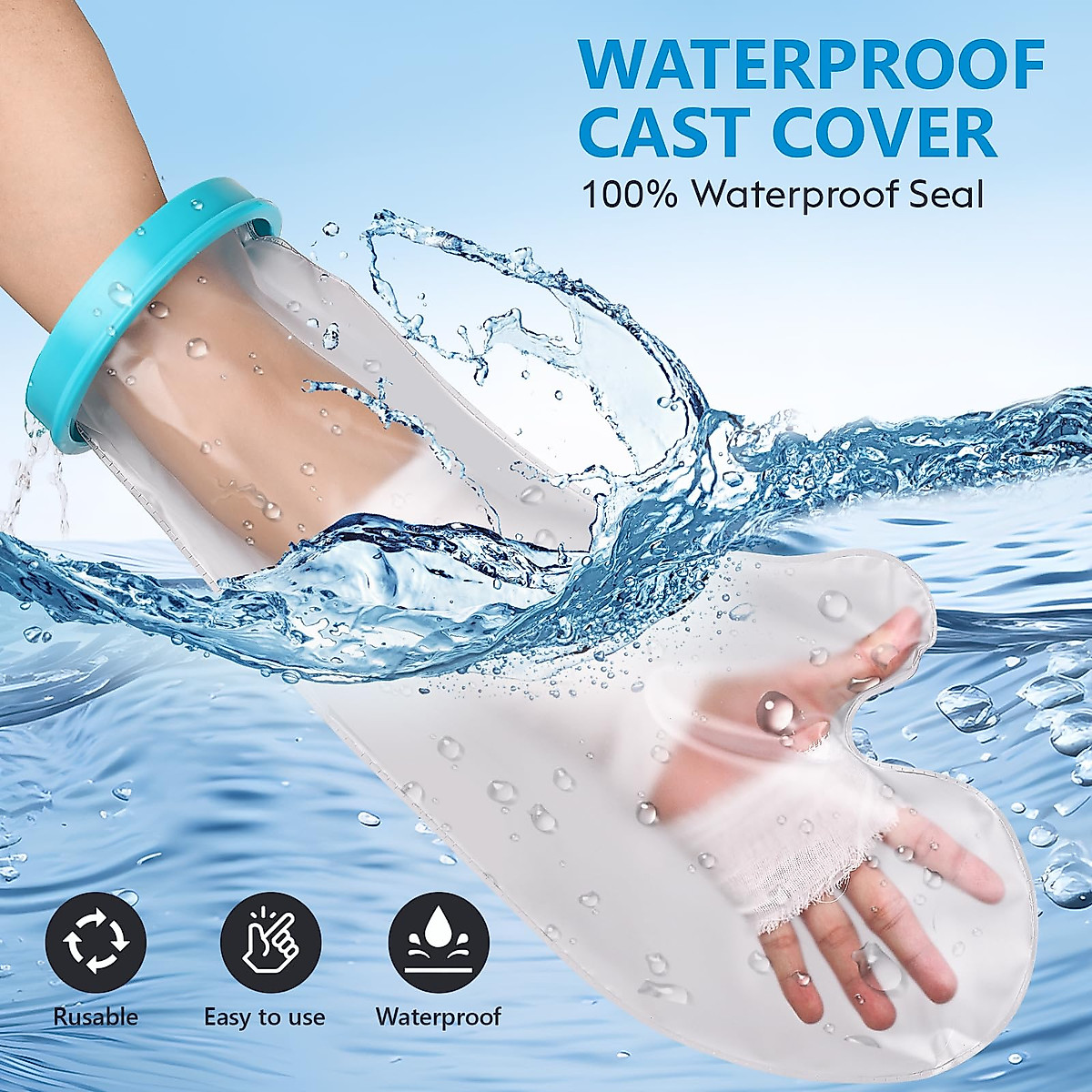 UpGoing Cast Covers for Shower Arm Adult Waterproof Arm Cast Cover Shower Protector Bag for Wound Arm, Hands, Wrists, Elbow, Finger to Keep Wounds Dry [2024 New Reusable]