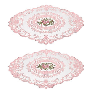 ABOOFAN Lace Placemat Lace Doilies Table Runner Retro French Style Table Topper Coasters Pink Cup Mat Oval Dresser Scarf Doily for Wedding Birthday Dinner Party Home Decor 2Pcs
