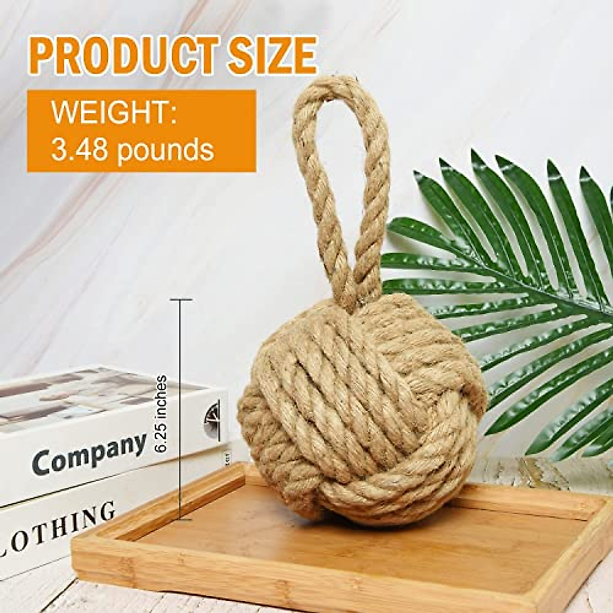 Pomeat Decorative Door Stop Rope Knot Nautical Door Stop Doorstop Outdoor Weighted Door Stopper for Door, Window Wedge, Bookend 6.25 inch (Natural)