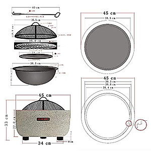 Wyxy Brazier for Garden and Patio, Barbecue Camping Bowl Barbecue with Poker, Barbecue Rack, Mesh Cover, Grate with Mesh Cover 45 35cm