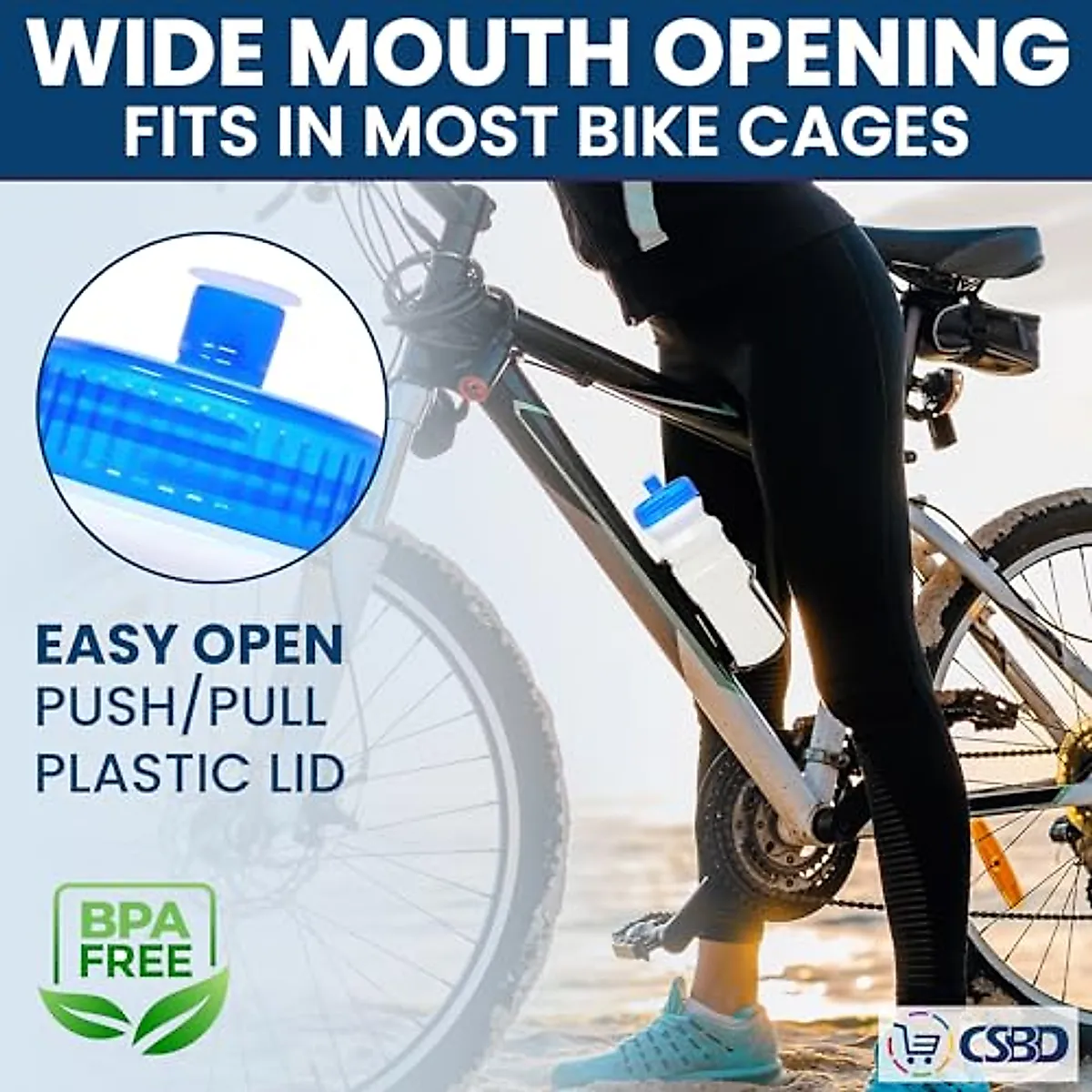 CSBD 20 oz Sports Water Bottles, 6 Pack, Reusable No BPA Plastic, Pull Top Leakproof Drink Spout, Blank DIY Customization for Business Branding, Fundraises, or Fitness Frost Bottle Trans Blue Lids