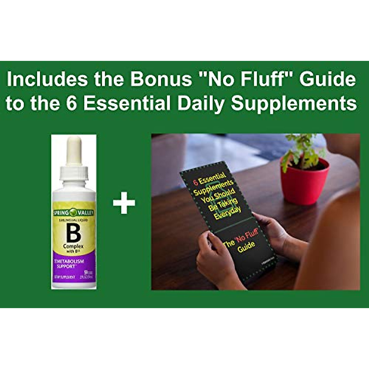 Vitamin B Complex Sublingual Liquid Drops for Adults with Vitamin B6, Vitamin B12, Niacin, Riboflavin, Pantothenic Acid - Energy Bundle w/ 'No Fluff' Guide©