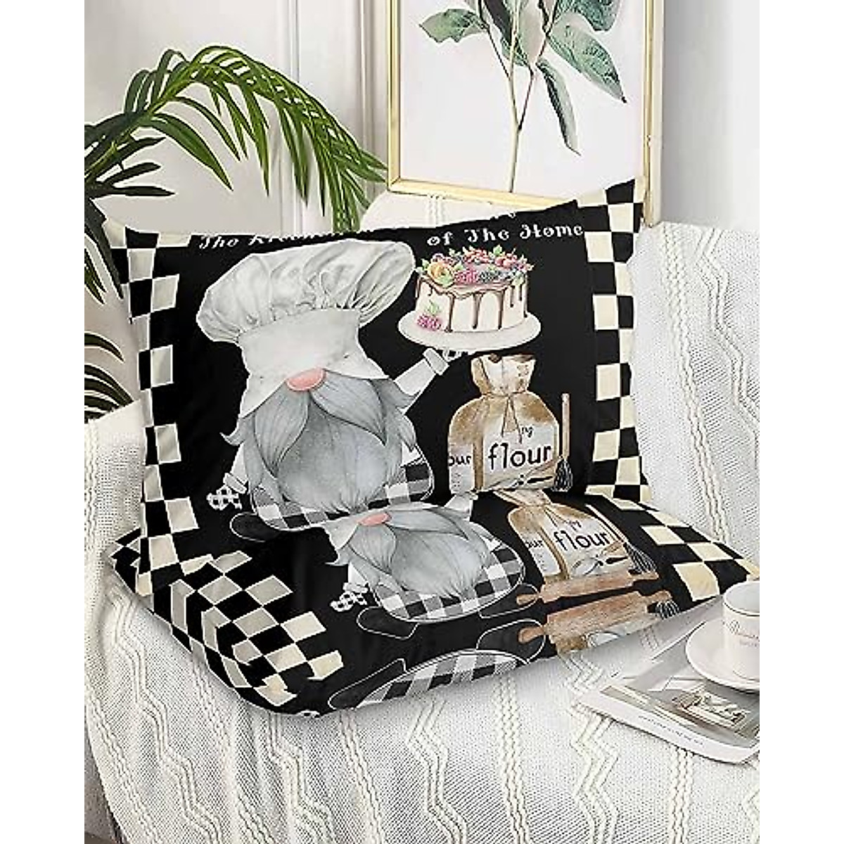 Edwiinsa Kitchen Chef Pillow Covers Standard Size Set of 2 20x26 Bed Pillow, Farmhouse Black Plaid Cake Dessert Cooking Plush Soft Comfort for Hair/Skin Cooling Pillowcases with Envelop Closure