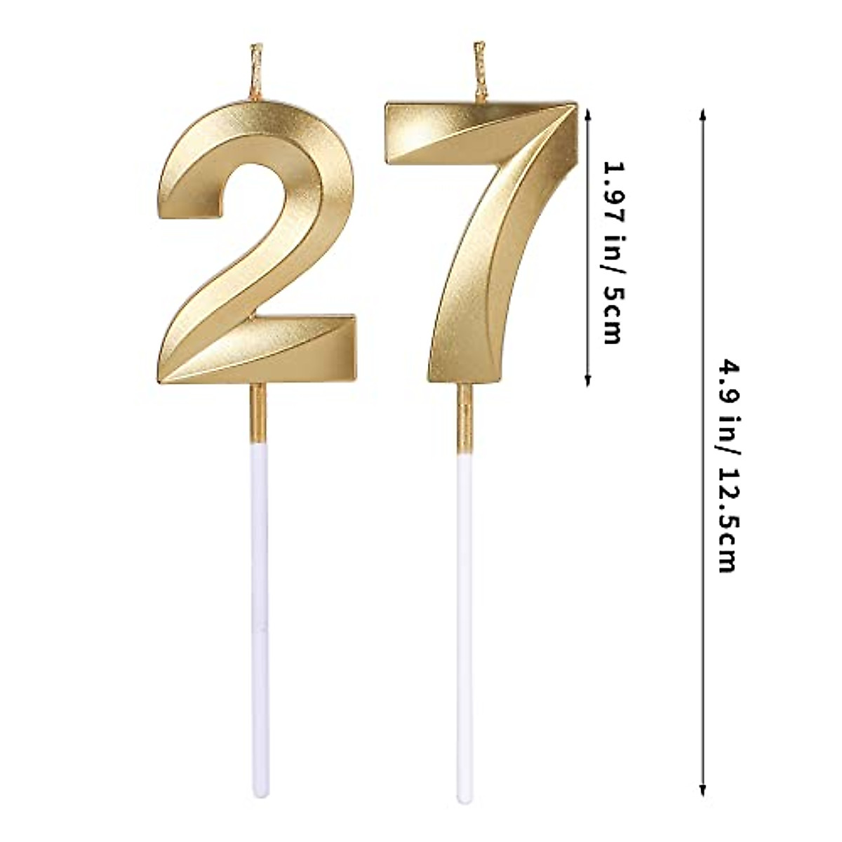 Gold 27th & 72nd Birthday Candles for Cakes, Number 27 72 Candle Cake Topper for Party Anniversary Wedding Celebration Decoration