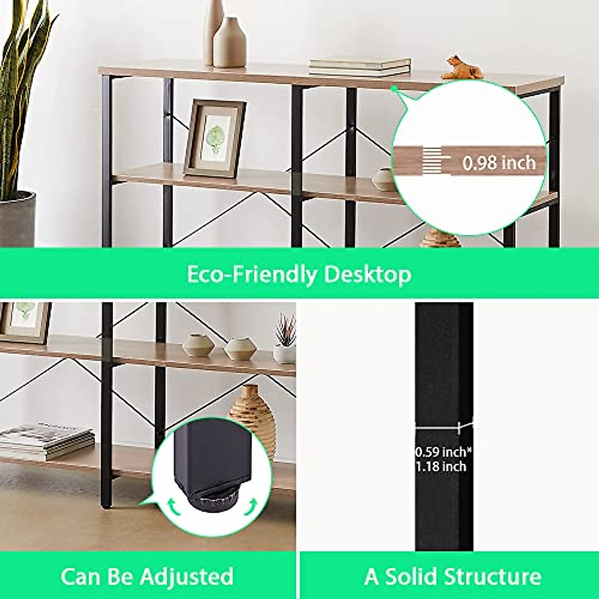 Coral Flower Washed Oak Square Side Shelf for Living Room, Wood and Metal Nightstand，End Table with Storage, Light oak