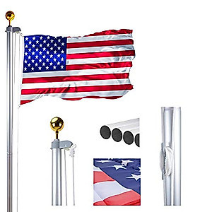 Voilamart 25 FT Sectional Flag Pole Heavy Duty Aluminum Outdoor In ground Flagpole with 3'*5' American Flag and Gold Ball for Residential or Commercial Use