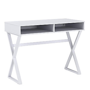 Tangkula White Desk with Storage, Makeup Vanity Table for Bedroom, Multifunctional Study Table with 2 Storage Compartments, Writing Desk for Home Office