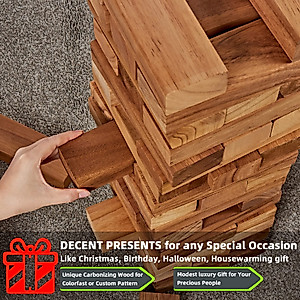 Pointyard 56PCS Giant Tumble Tower [Stack to 5FT+], Carbonized Pine Wooden Tumble Timber Game Set for Teens Adults Family - Classic Stacking Block Party Game with 1 Dice | Scoreboard | Carry Bag