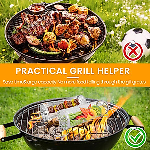 [2 PCS]BBQ Grill Basket - Rolling Grilling Baskets for Outdoor Grilling,Grill Baskets for Outdoor Grill Vegetables,Round Grill Basket,Barbecue Grill Vegetable Basket for Veggies,Fish,Jalapeno,Cylinder