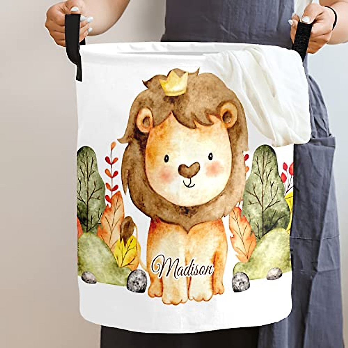 King of Jungle Lion Personalized Laundry Basket Clothes Hamper Storage Handle Waterproof, Custom Collapsible Large Capacity , for Bedroom Bathroom Toy Decoration