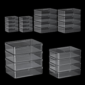 Oarolloy 16pcs Small Plastic Organizer Storage Boxes 4 Sizes Rectangle Clear Plastic Organizer Storage Box Mini Mini Empty Containers with Lids for Beads, Jewelry, Nail Art, Crafting