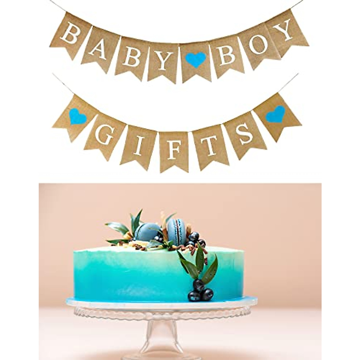 Shimmer Anna Shine BABY BOY and GIFTS Burlap Banner for Baby Shower Decorations and Gender Reveal Party (Blue)