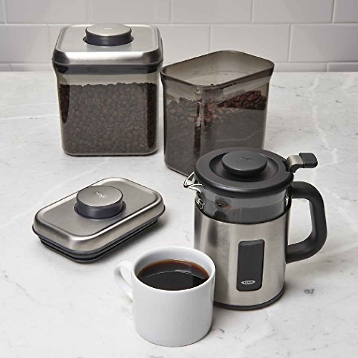 OXO Good Grips Airtight Coffee POP Container (1.5 Qt),Silver/Grey