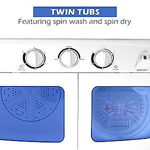 Giantex Portable Mini Compact Twin Tub Washing Machine 17.6lbs Washer Spain Spinner Portable Washing Machine, Blue+ White