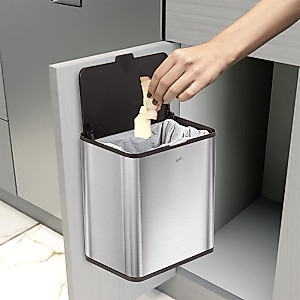 Glad Roomate Stainless Steel Under Counter Trash Can with Clorox Odor Protection | Space Saving Dual Lid Waste Bin for Kitchen Cabinet, Bathroom or Office