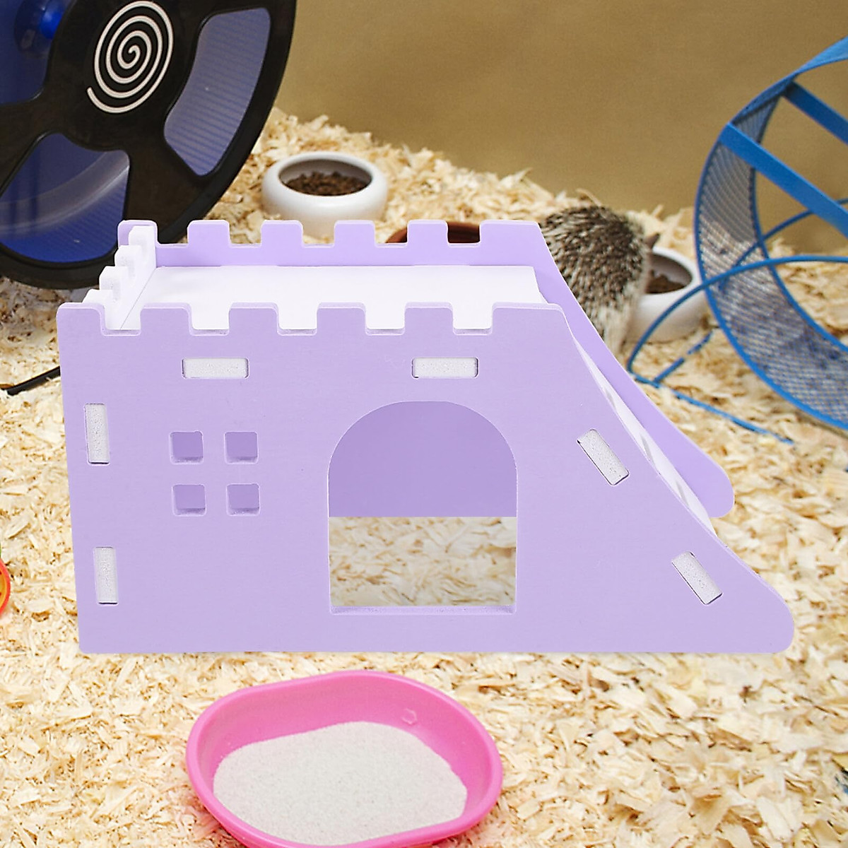 POPETPOP Guinea Pig Hamster Ladder House Plastic Rabbit Hideout Bunny Houses Small Chicken Castle Pet Rats Habitat Hedgehogs Chinchilla Climbing Play Hut for Indoor Pet Cage Violet