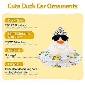wonuu Princess&Prince Duck - Cute Car Accessories, Rubber Duck, Car Decor, Dashboard Decorations, King&Queen Duck for Car Ornaments Bath Time Birthday Gifts Wedding Party Supplies, White Queen Pearl