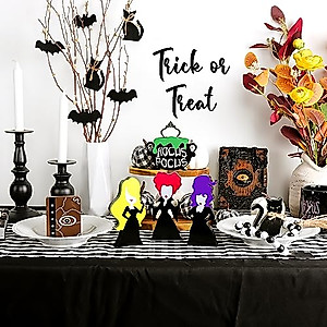 Treory Halloween Table Decorations Indoor: 6 Pcs Hocus Pocus Witch Halloween Black Cat Cauldron Book of Spells Tiered Tray Decor, Free Stand Wooden Desk Signs for Kids Home Kitchen Fireplace Office