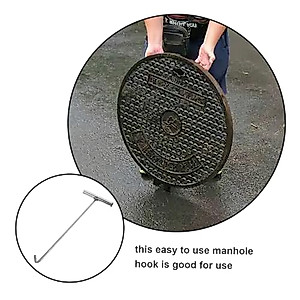 Hohopeti Stainless Steel Manhole Lifter Tool Heavy Duty Hook for Lifting and Moving Manhole Covers Storm Drains and Sewer Lids Portable and Household Door Lifter