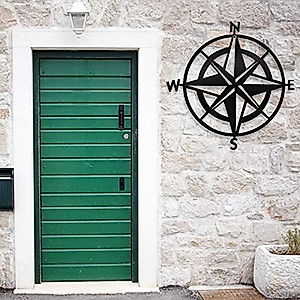 aboxoo Metal Compass Wall Decor 11 inch Metal Decorative Nautical Compass Hanging Wall Art Sculpture for Indoor Living Room Bedroom Office Porch Outdoor Garden Patio Signs.(Black)