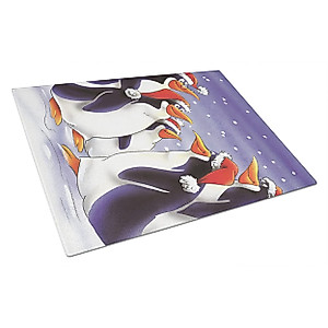 Caroline's Treasures AAH7264LCB Holiday Penguins Glass Cutting Board Large Decorative Tempered Glass Kitchen Cutting and Serving Board Large Size Chopping Board