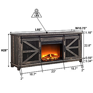 OKD Fireplace TV Stand for 70 75 Inch TV, Industrial & Farmhouse Entertainment Center with Sliding Barn Door & 23" Electric Fireplace, Rustic Media Console Cabinet for Living Room, Dark Rustic Oak