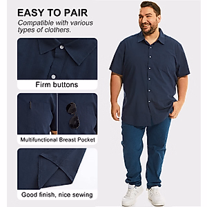 HOdo Big and Tall Mens Cotton Button Down Shirt Navy 4XL