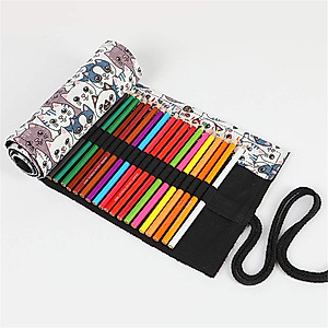 Funny live 24/36/48/72 Slots Colored Pencil Wrap Roll up Pen Holder Case Drawing Coloring Pencil Roll Organizer Stationery Case for Student Artist Traveler (Big-Head Cats, 72 Slots)