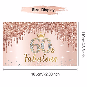 Rose Gold 60th Birthday Banner Party Decorations for Women, Pink Rose Gold 60 & Fabulous Happy 60th Birthday Banner Party Supplies, Sixty Years Old Bday Background Photo Sign for Indoor Outdoor