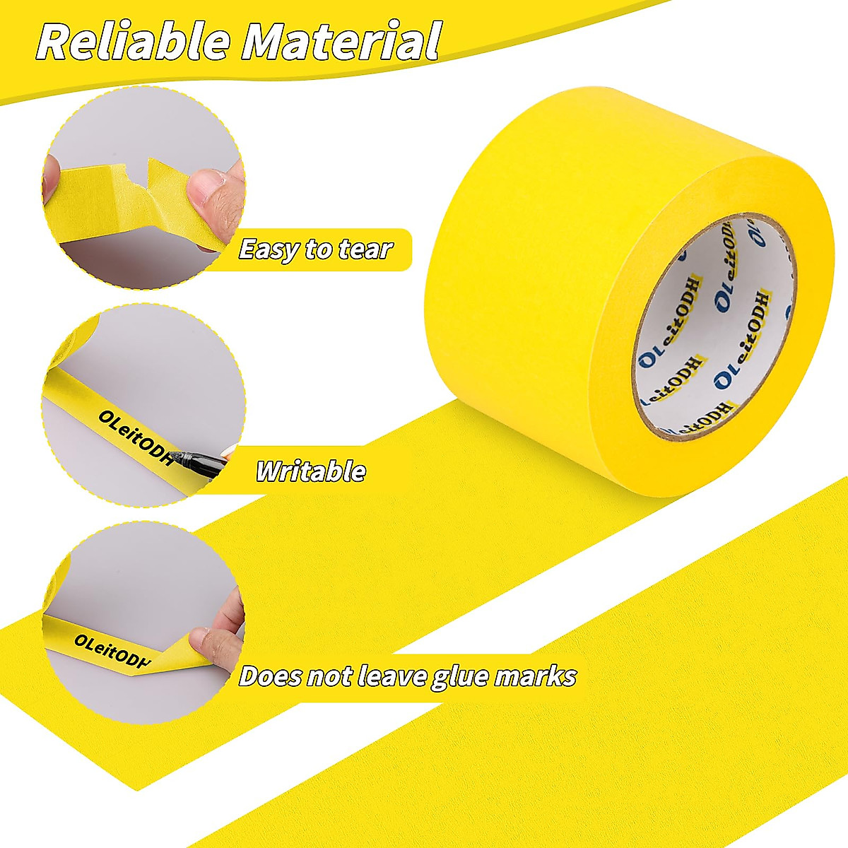 Oleitodh 12 Rolls Yellow Painters Tape Bulk 2 inch x 660 Yards, Painters Masking Tape No Residue Wall Painting Tape Artist Tape Trim Edge Finishing Tape for Wall Painting Decoration DIY Supplies