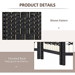 HOMCOM 4 Panel Room Divider, Folding Privacy Screen, 5.6' Room Separator, Wave Fiber Freestanding Partition Wall Divider, Black