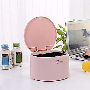 Earchy Desktop Trash Can Plastic Trash Can Elastic Cover Round Wastebaskets Household Sanitary Bucket Creative Storage Bucket