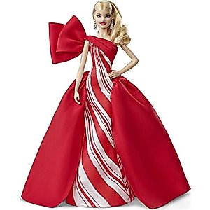 Barbie 2019 Holiday doll, 11.5-inch, Blonde, Wearing Red and White Gown, with Doll Stand and Certificate of Authenticity