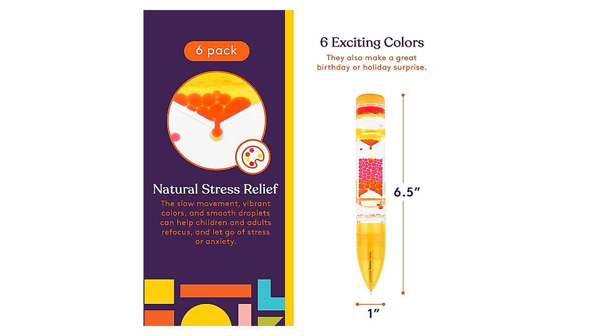 Liquid Motion Bubbler Pens - 6 Pack for Sensory Play