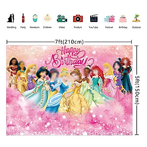 Pink Princess Backdrop Girls 1st 2nd Happy Birthday Party Backdrop Princess Fantasy Fairy Tale Party Photography Decoration Background 7x5ft