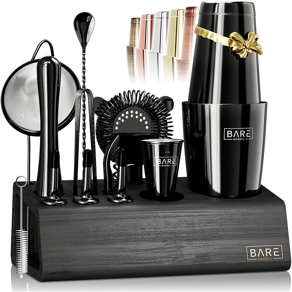 BARE BARREL® Mixology Bartender Kit Bar Set | 14-Piece Cocktail Shaker Set | Martini Barware Mixing Tools for Home Bartending | Incl. 35 Recipe Cards | Gift Set (28oz Boston Shaker, Jet Black/Black)