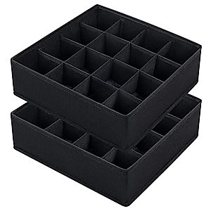Joyoldelf Sock Drawer Organizer Divider Underwear Organizer 16-cell Fabric Dresser Drawer Organizers Storage Boxes for Socks, Lingerie, Handkerchiefs, Ties 2 Packs Black