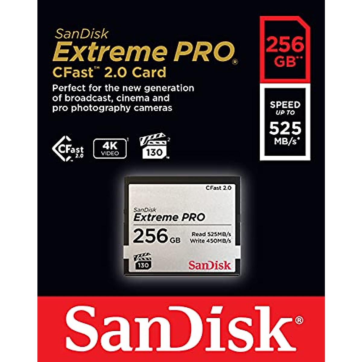 SanDisk 256GB Extreme PRO CFast 2.0 Memory Card - SDCFSP-256G-G46D