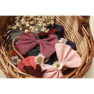 Whale&clouds Baby Headbands and Bows for Girls,10 Pcs Linen Hair Bows with Stretchy Nylon Hair bands,Handmade Hair Accessories with 4 inch Big Bows for Newborn Toddler Children Gifts