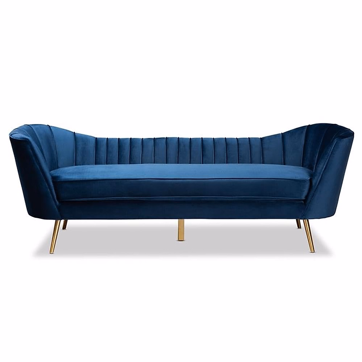 Baxton Studio Kailyn Glam and Luxe Navy Blue Velvet Fabric Upholstered and Gold Finished Sofa