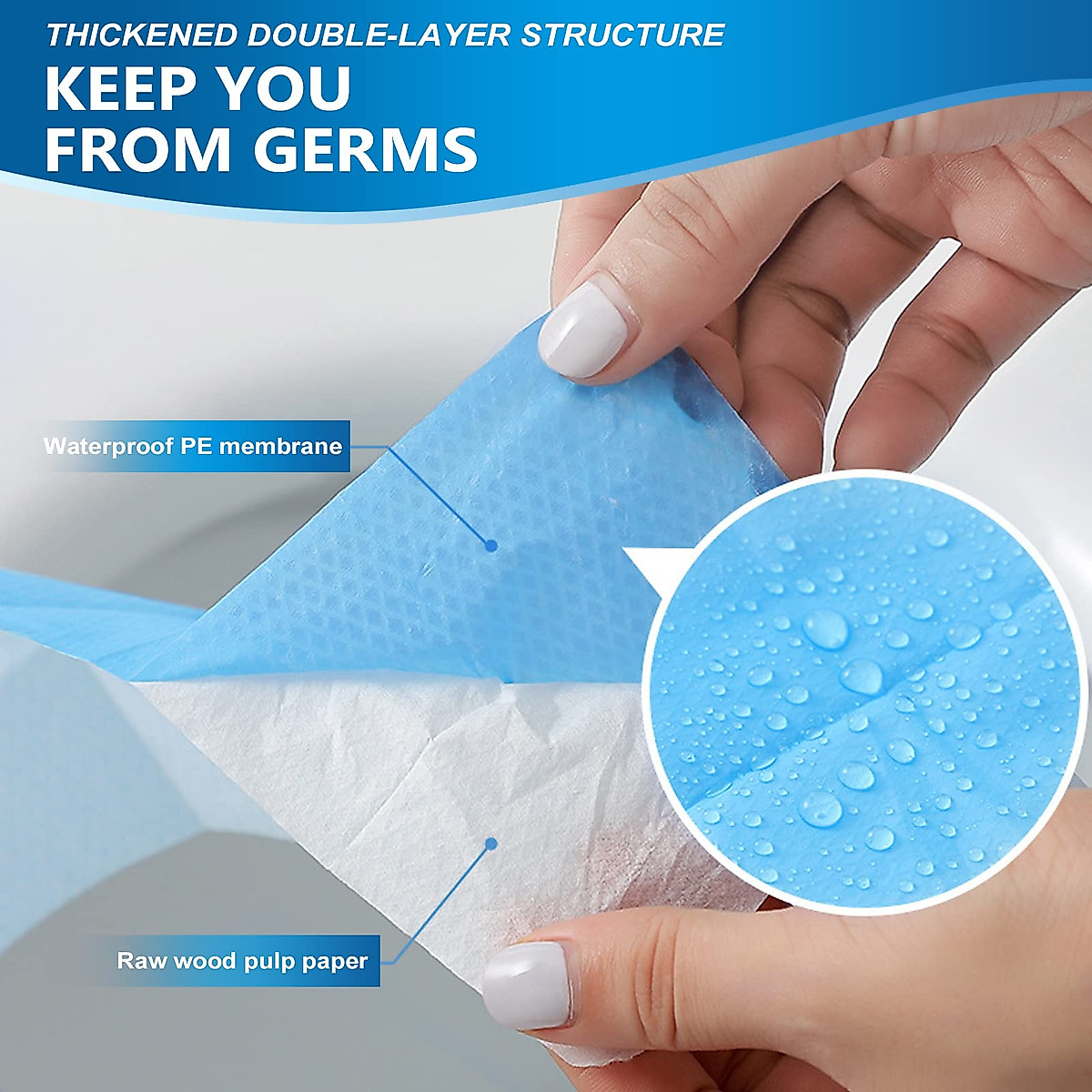 30 Pcs Travel Disposable Toilet Seat Cover,Waterproof Individually Wrapped Portable Travel Toilet Seat Covers,Portable Public Toilet Protector for Public Restrooms,Airplane,Camping,Cruise,Train(Blue)